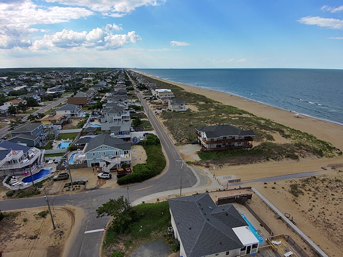 From above, Sandbridge reveals its perfect simplicity: one road in, miles of beach, and a community that somehow balances privacy with hospitality.