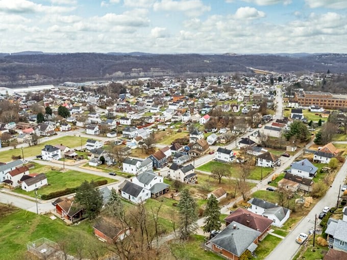 From above, Donora reveals itself as a patchwork of homes, streets, and memories nestled between rolling Pennsylvania hills and the river's curve.
