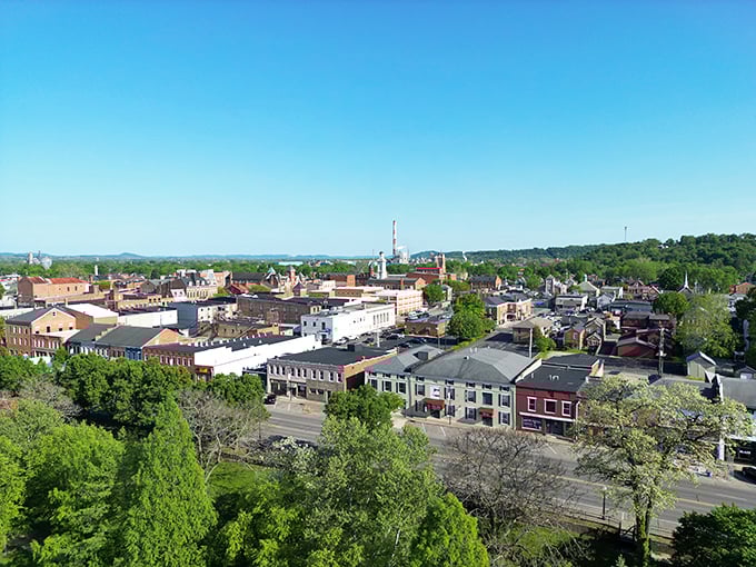 An aerial view reveals a perfectly sized community where everything you need lies within comfortable walking distance.