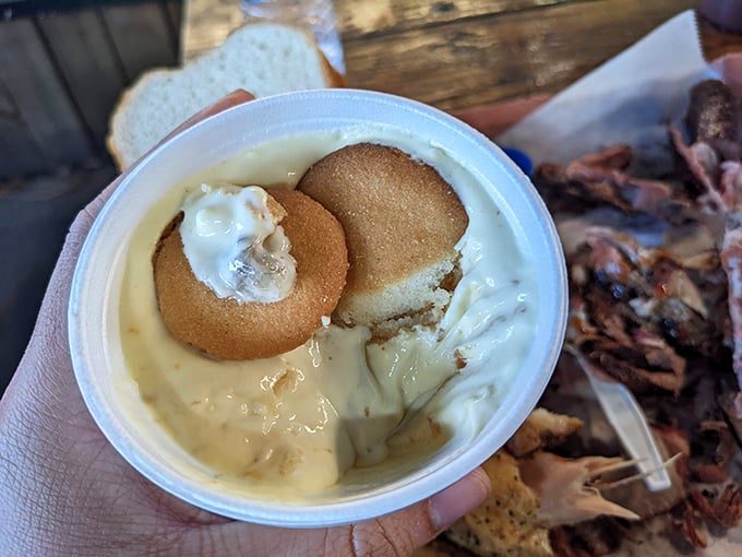 Banana pudding – the sweet, creamy period at the end of barbecue's most perfect sentence, with vanilla wafers that somehow stayed crisp against all odds.