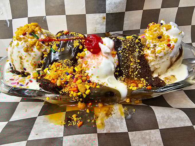 This isn't just dessert—it's an architectural achievement that somehow incorporates every sweet thing you've ever craved simultaneously.