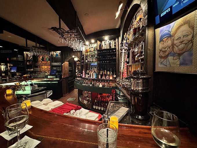 The bar beckons with top-shelf selections, creating the perfect prelude to your prime rib pilgrimage.