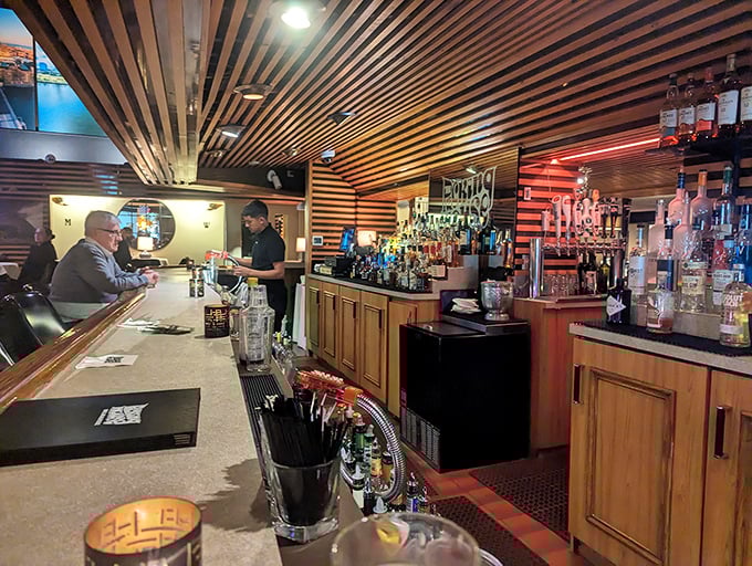 The bar area—where brandy old fashioneds are crafted with the precision and care of fine Swiss watchmakers.