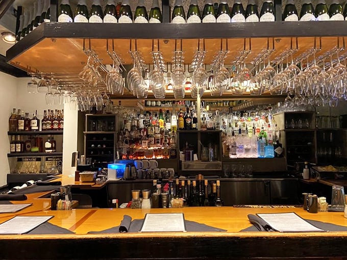 Behind every great restaurant is a well-stocked bar—this one stands ready to complement your meal with liquid inspiration.