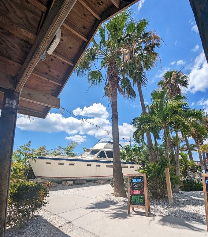 Where a landlocked boat makes perfect sense—you're already surrounded by water, might as well embrace the nautical theme all the way.