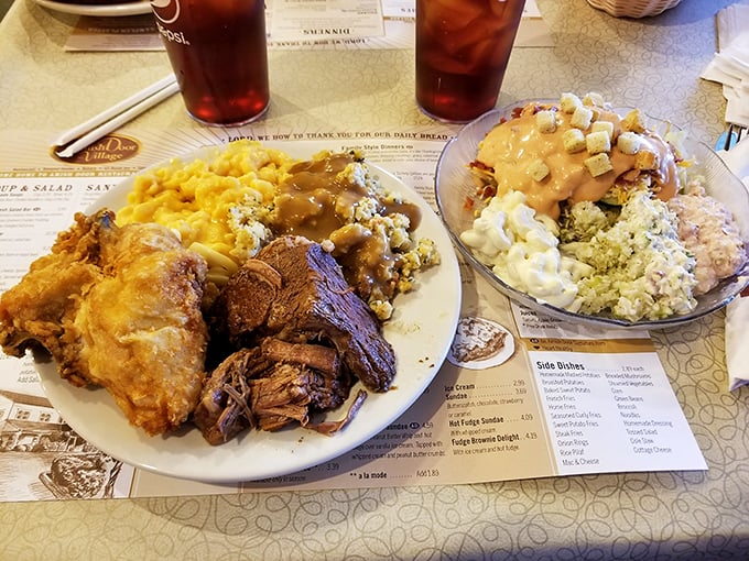 The buffet plate that explains why elastic waistbands were invented. This isn't just lunch—it's an expedition across flavor country with multiple passport stamps.