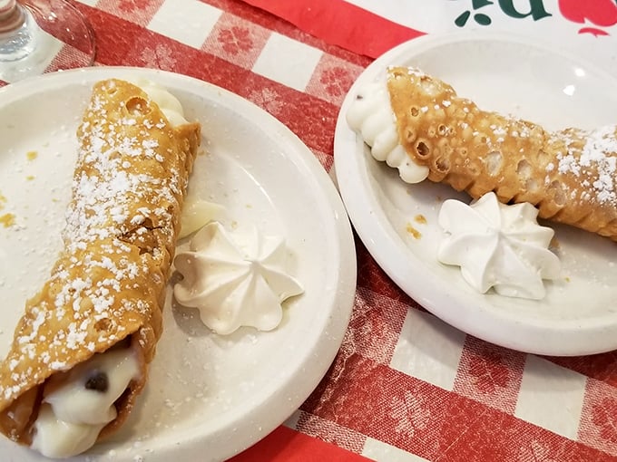 Cannoli that crack just right when you bite them, with creamy filling escaping from both ends—the proper way to end an Italian feast.