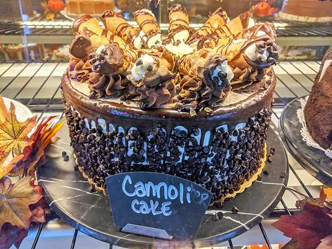 The "Cannoli Cake" isn't just dessert, it's a celebration – where Italian pastry tradition meets American birthday cake in a chocolate-studded masterpiece.