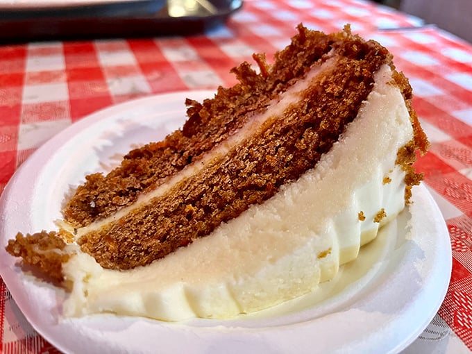 Carrot cake that looks like it could win a state fair ribbon—moist layers, cream cheese frosting, and not a hint of pretension. The perfect sweet ending to a hofbrau feast.