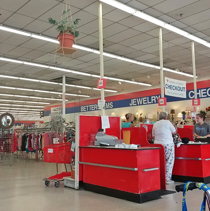 The final frontier: checkout counters where treasures are tallied and the thrifting adventure concludes—until next week's visit.