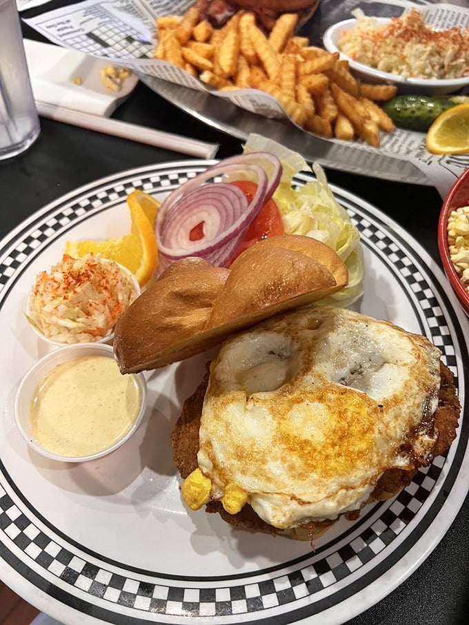 This isn't just a chicken sandwich—it's what happens when breakfast and lunch decide to throw a party and invite an egg as the guest of honor.