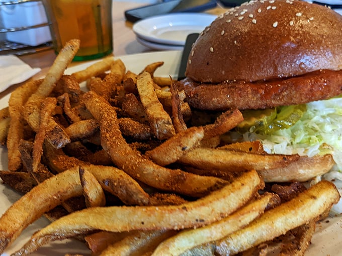 The perfect ratio of fries to burger—mathematically proven to maximize happiness. That sesame seed bun deserves its own fan club.