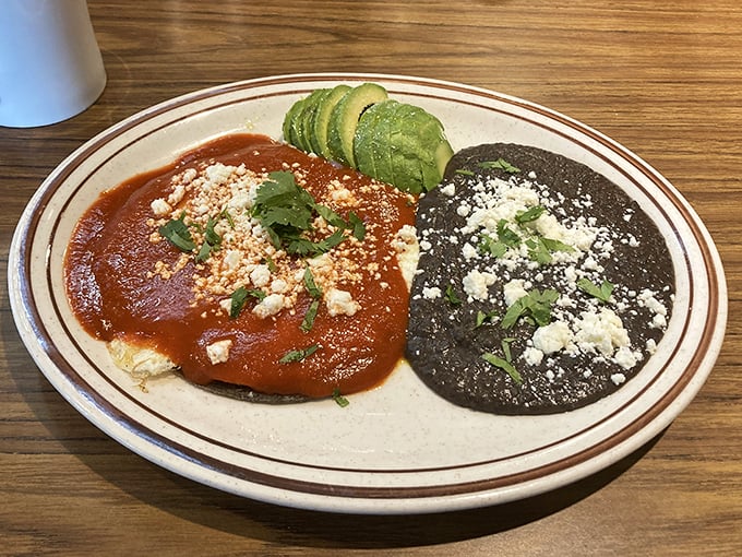Chilaquiles that bring Mexico to Hollywood with vibrant red and green sauces – proof that comfort food speaks a universal language that needs no translation.