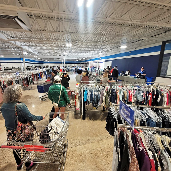 The grand expanse of Goodwill reveals itself—a bargain hunter's paradise where patience and persistence pay off in spectacular fashion finds.