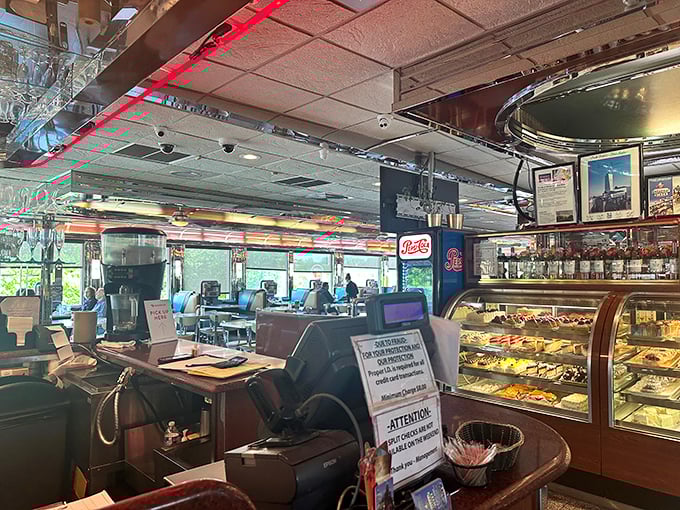 The classic diner counter invites solo diners to become part of the Broadway Diner family story.