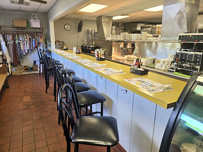 Counter seating: where solo diners become regulars and the best local gossip is served alongside bottomless cups of coffee.