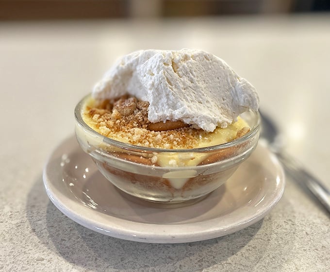 Banana pudding with whipped cream and cookie crumbles – proof that the best desserts don't need to be complicated to be memorable.
