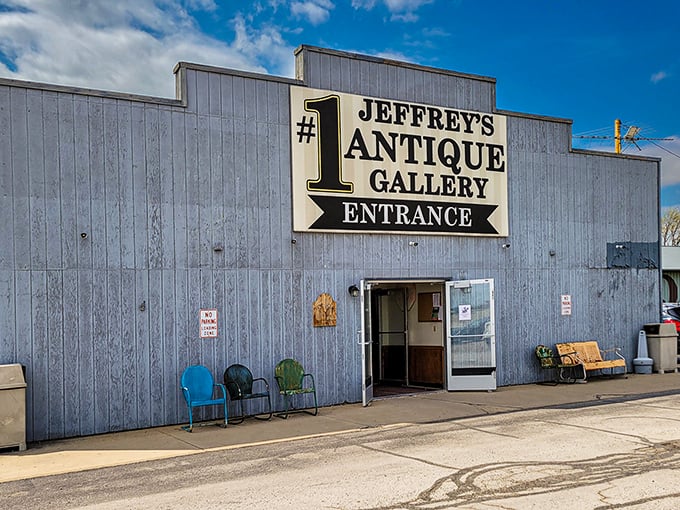 The blue Ohio sky frames Jeffrey's entrance – a portal to the past where treasures await those patient enough to hunt.