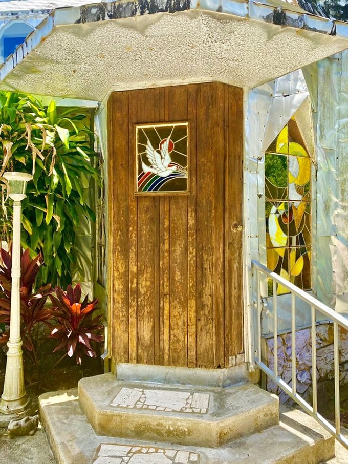 Even the doorways tell stories through stained glass, offering glimpses of artistic brilliance in every corner of this handmade marvel.