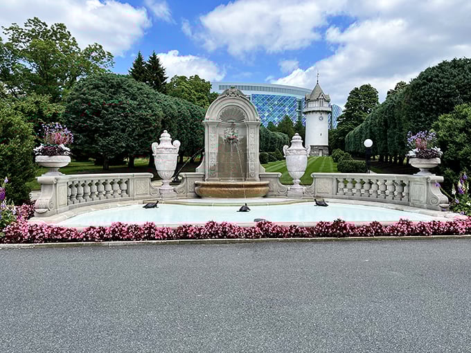 This fountain isn't just decorative—it's the estate's way of saying "even our water features are more elegant than most people's living rooms."