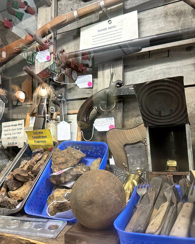 History you can hold—Civil War artifacts and vintage weapons remind us that yesterday's tools tell today's stories. That cannonball has traveled further than most of us ever will.