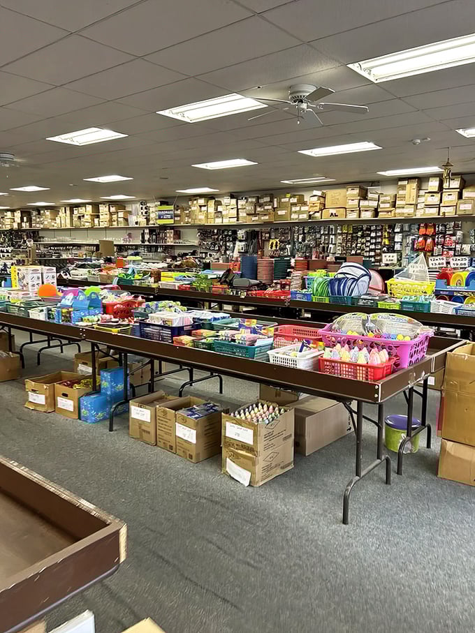 Tables stretch toward the horizon, loaded with colorful bins of potential treasures—it's like an Easter egg hunt for adults, but year-round.