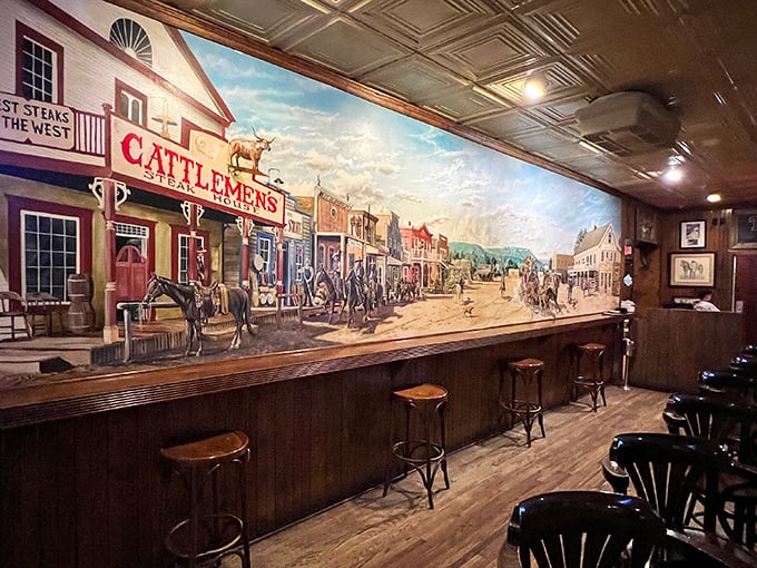 A mural that captures the spirit of old Fort Worth, when cattle drives and cowboys weren't just history but everyday life.