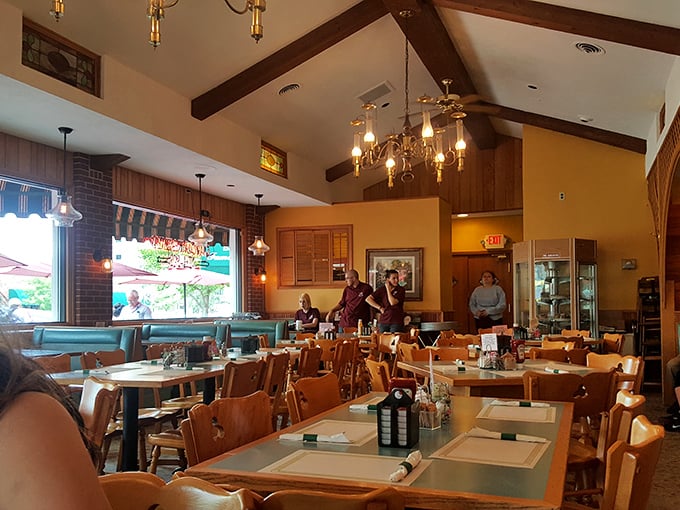 High ceilings, wooden beams, and that perfect buzz of conversation – Lake-Aire's dining room feels like the community's living room, just with better breakfast.