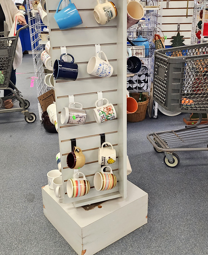 Mug display that puts your kitchen cabinet to shame. Each one represents a morning ritual waiting to happen—choose wisely, as this will hold your daily caffeine lifeline.