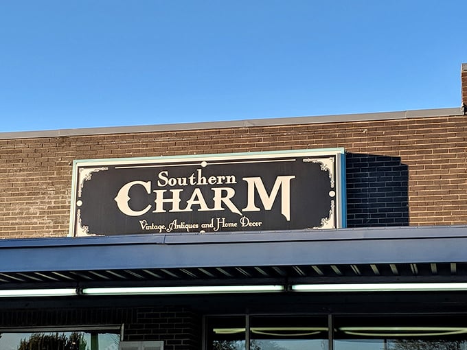 The sign says it all—Southern Charm delivers on its promise of vintage, antiques, and home decor with a side of nostalgia.