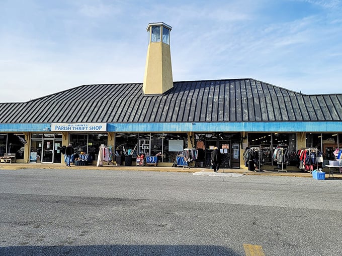 The distinctive roofline and blue trim make All Saints' Parish Thrift Shop a landmark for bargain hunters and treasure seekers throughout Delaware.