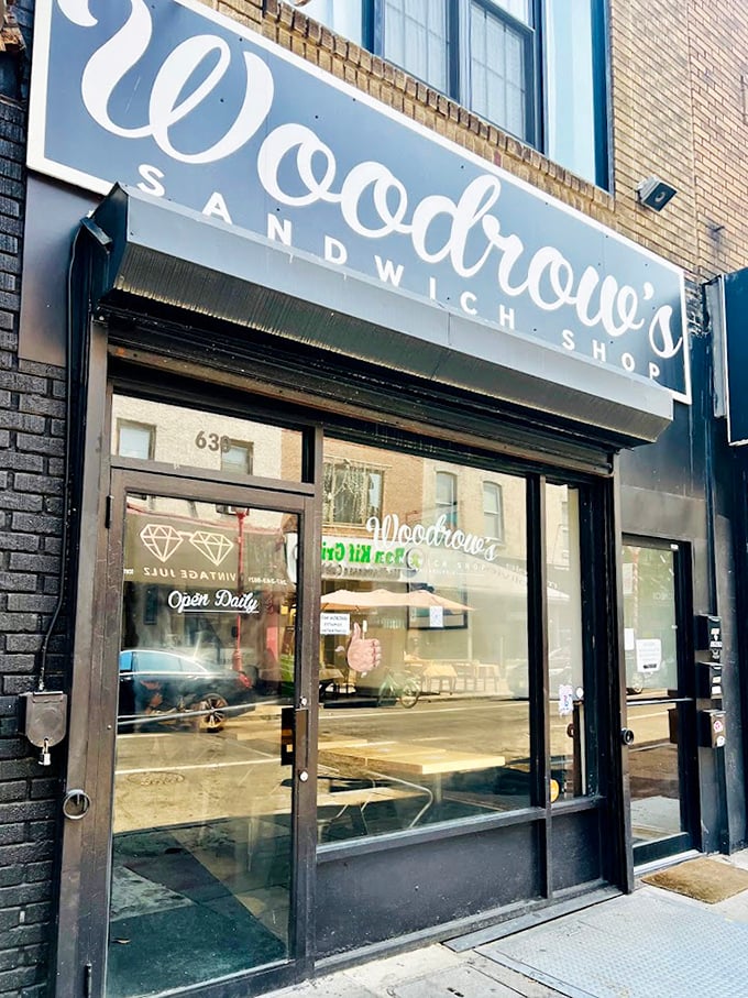 The entrance to sandwich nirvana. Those glass doors might as well be portals to a world where bread and fillings achieve their highest purpose.