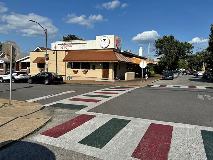Even the crosswalk outside is painted in Italian flag colors—a street-level welcome mat to The Hill's culinary treasures.