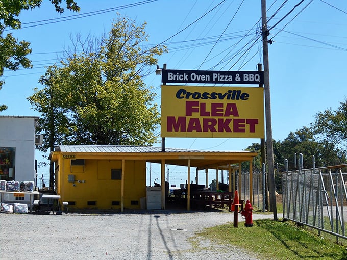 The market's entrance promises both pizza and treasures—a combination that makes this Saturday destination absolutely irresistible.