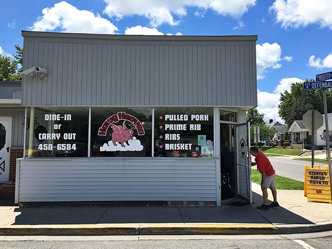 Even on the brightest Indiana day, the real sunshine comes from knowing slow-smoked goodness awaits just steps away from that sidewalk.