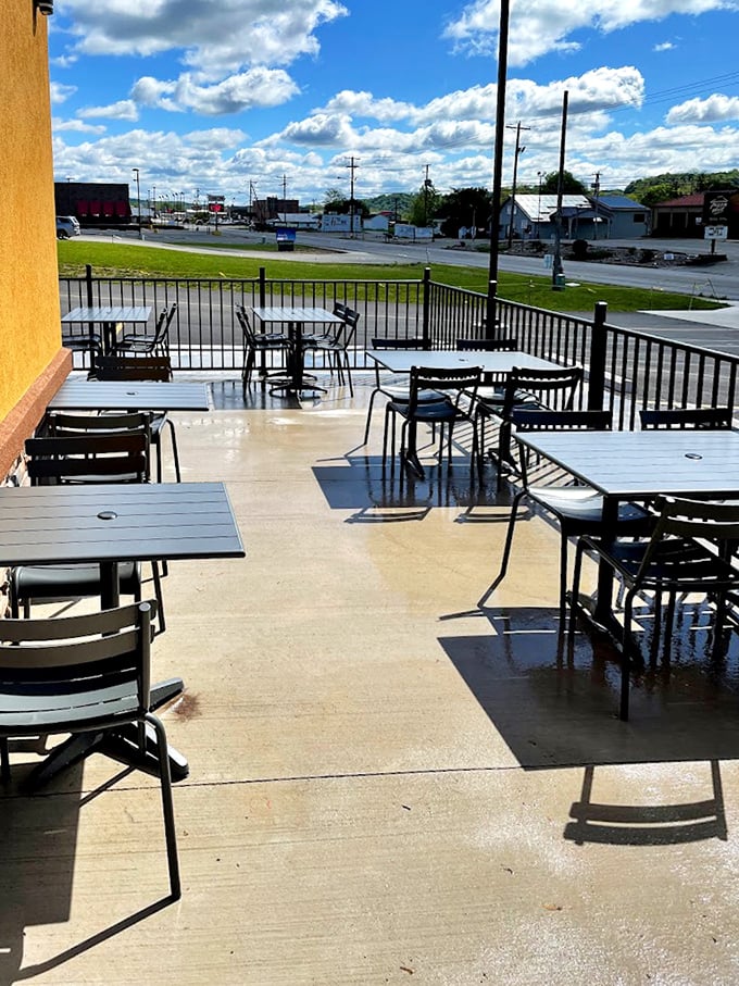 The outdoor patio offers al fresco dining with views of Gallipolis—perfect for enjoying those legendary burritos under Ohio's occasionally cooperative skies.