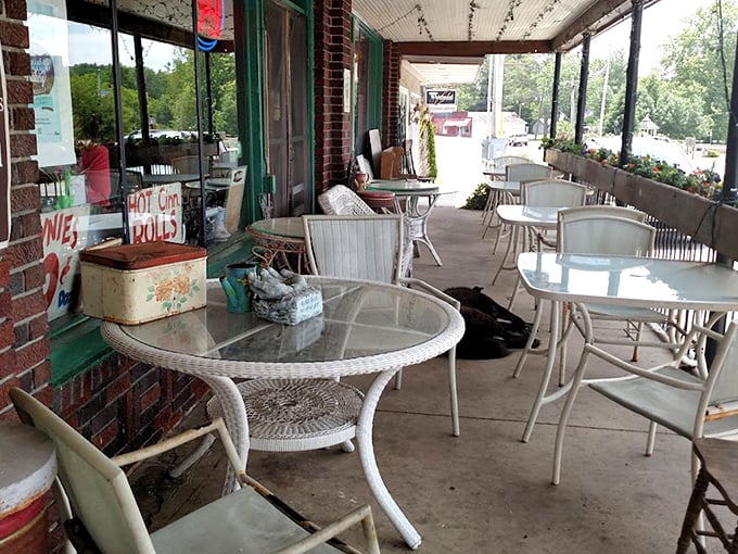 The outdoor seating area—where summer mornings with coffee and pastry transform into the vacation moment you'll remember long after the crumbs are gone. 