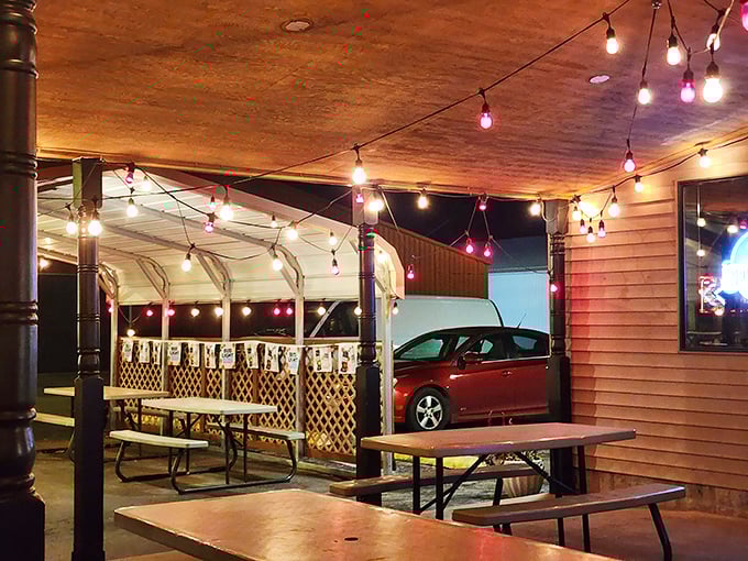 The outdoor seating area, where string lights create the perfect ambiance for that "I can't believe I ate the whole thing" moment.