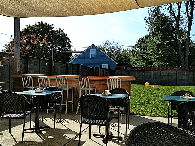 The actual backyard at The Backyard—outdoor seating that makes Delaware weather, whatever it happens to be, feel like the perfect dining climate.