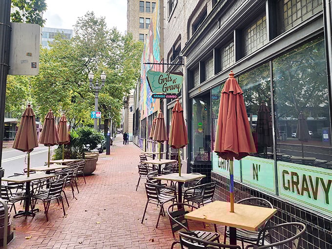 The outdoor patio extends the breakfast experience to Portland's sidewalks, perfect for people-watching while you feast.