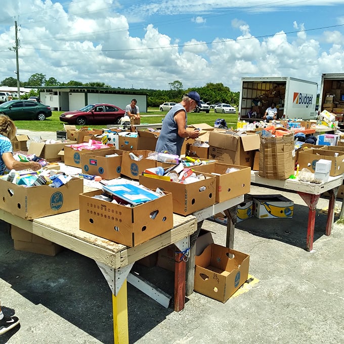 Outdoor bargain bins – where the real treasure hunters roll up their sleeves and dive in like archaeologists on the verge of a career-defining discovery.