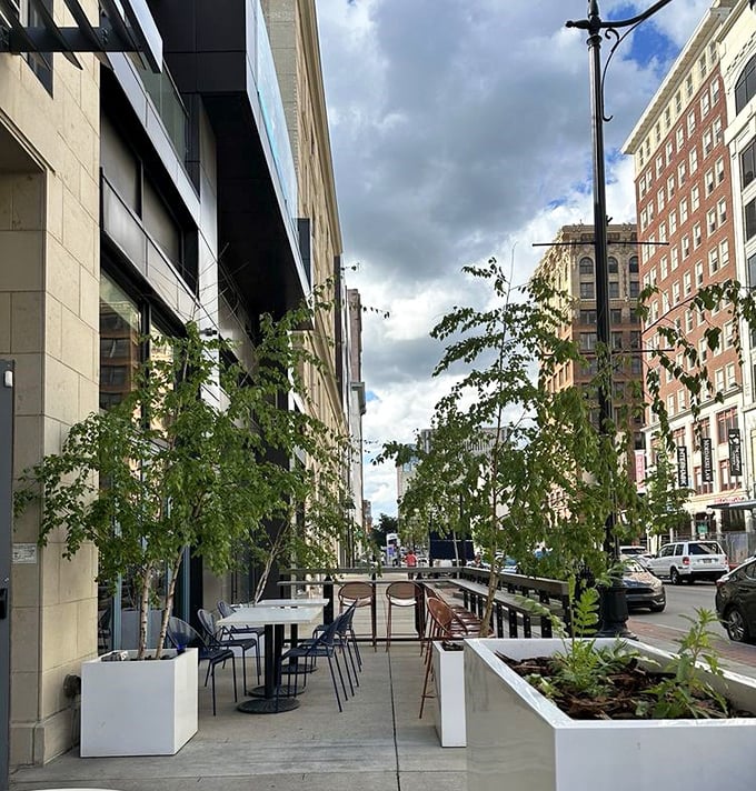 Speck's outdoor seating offers urban dining with a side of people-watching—Columbus life unfolds while your pasta cools to the perfect temperature.