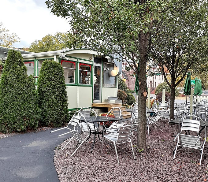 When Pennsylvania weather cooperates, the outdoor seating area offers fresh air with your fresh coffee—a perfect spot to plan your day exploring Wellsboro.