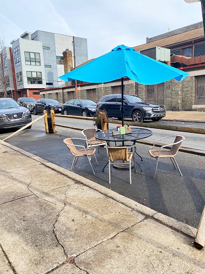 Outdoor seating under Philly skies. Because sometimes eggs Benedict tastes even better with a side of fresh air and people-watching.