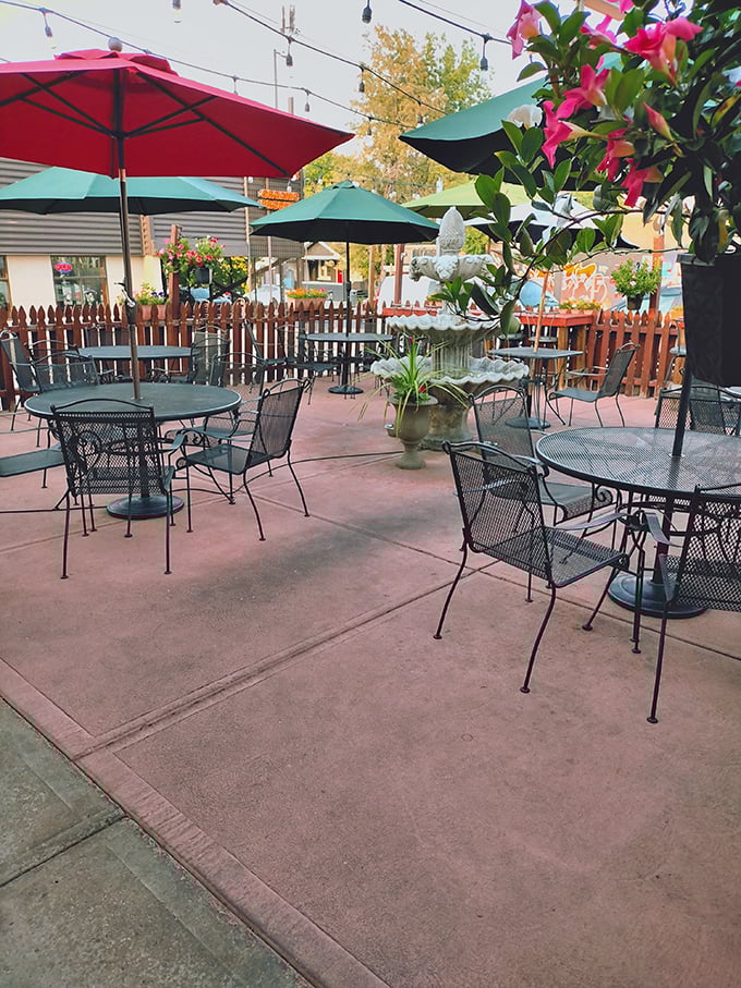 The patio at Javier's offers that perfect Colorado dining experience—fresh air, colorful umbrellas, and the promise of good food just steps away.