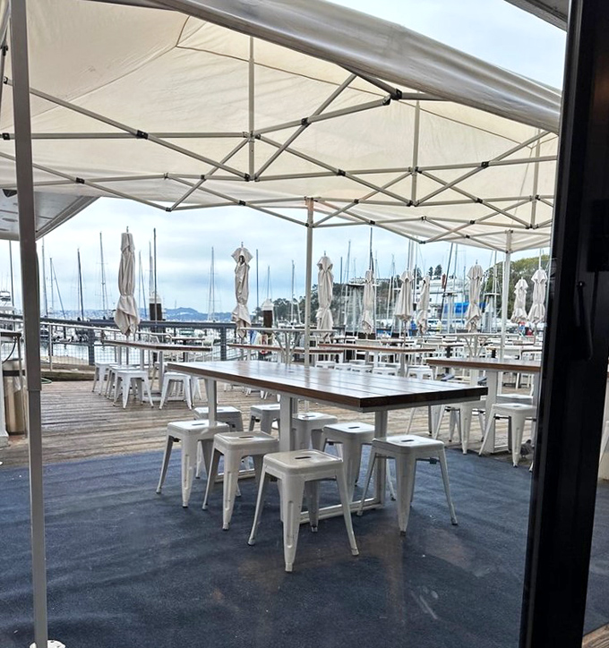 The outdoor deck isn't just seating—it's front-row tickets to the best show in town: San Francisco Bay in all its glory.