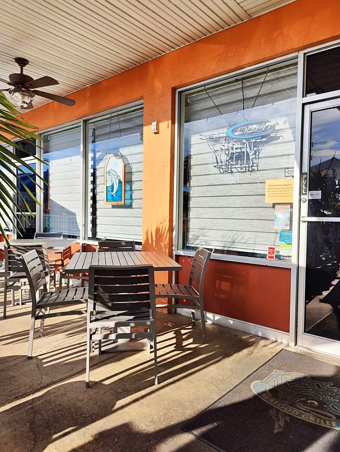 Dappled sunshine on the patio creates nature's perfect filter. These outdoor tables have witnessed countless vacation memories in the making.