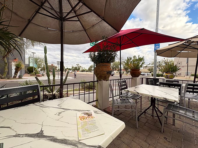 Outdoor seating offers front-row seats to Arizona sunsets, though the enchiladas might steal the show from nature.