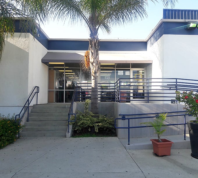 California sunshine greets visitors at the entrance. That palm tree seems to say, "Come on in—affordable treasures await!"