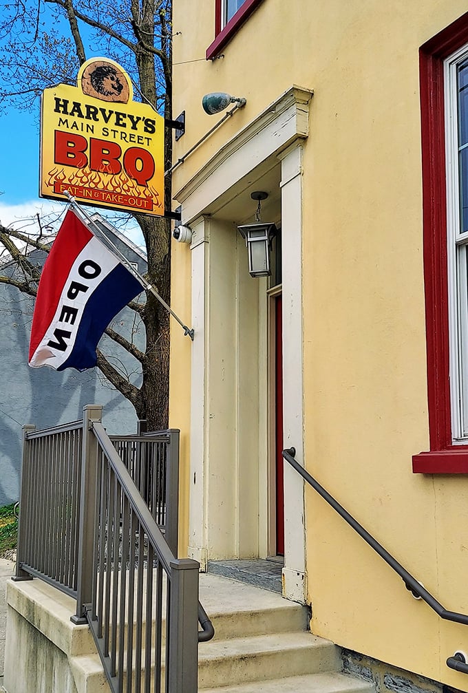 The "OPEN" flag might as well say "SALVATION"—because that's what awaits inside this yellow beacon of barbecue goodness.